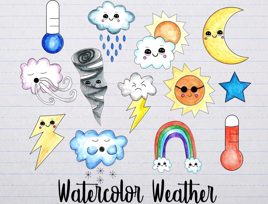 Watercolor Weather Clipart Graphics and Elements Png Hand Painted Sun ...