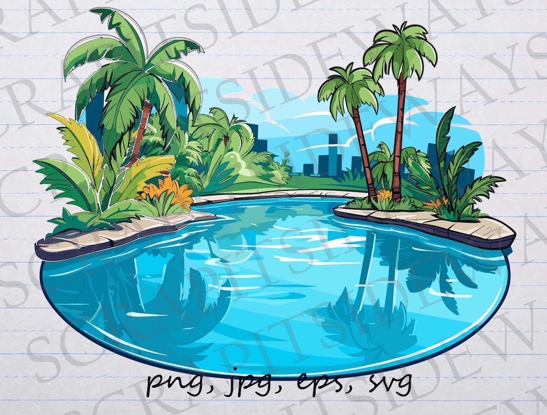 Pool Oasis Clip Art Clipart Vector Graphic Svg Png Jpg Eps, Summer ...
