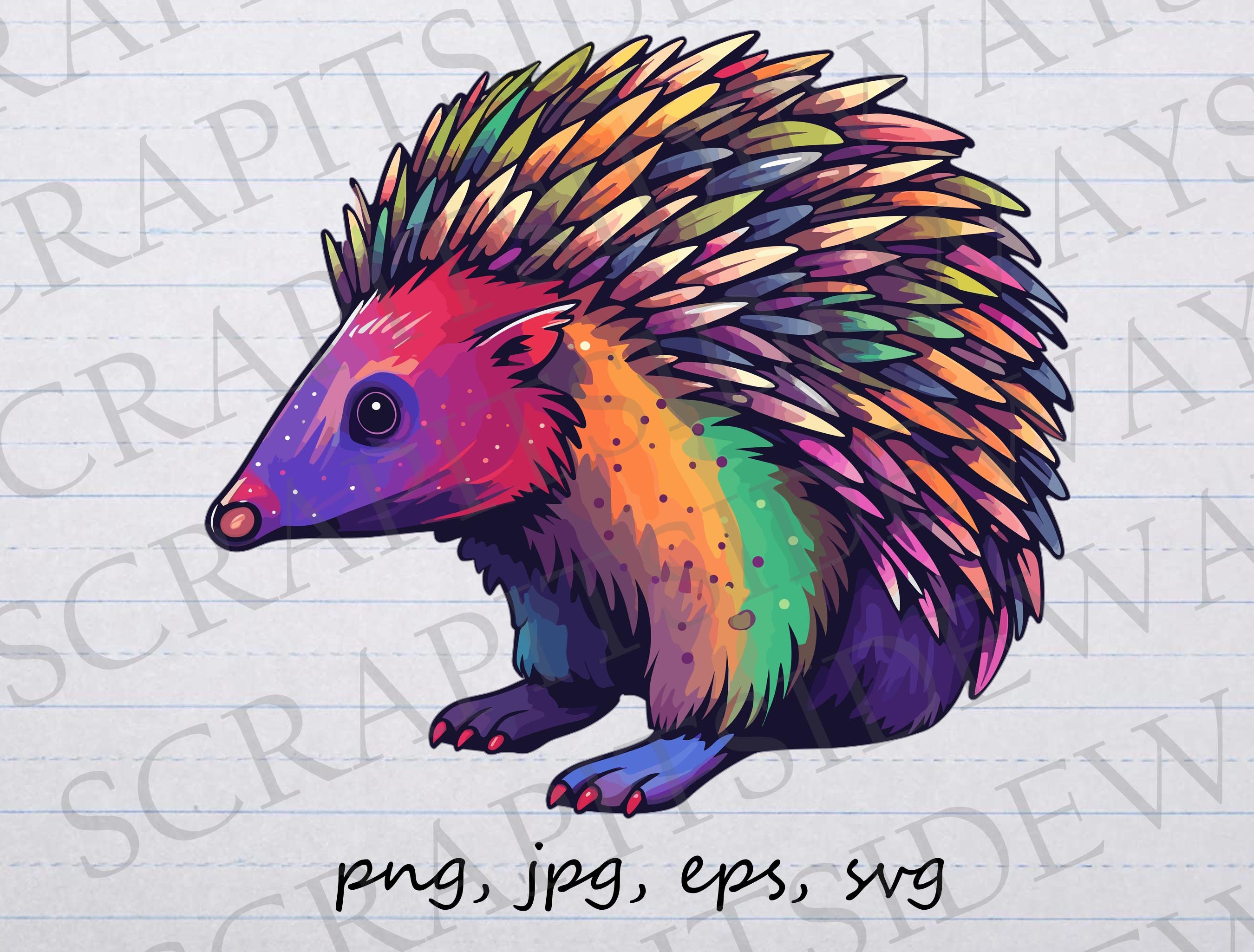 Colorful Hedgehog Clipart Vector Graphic Svg Png Jpg Eps Rainbow Pet - Etsy