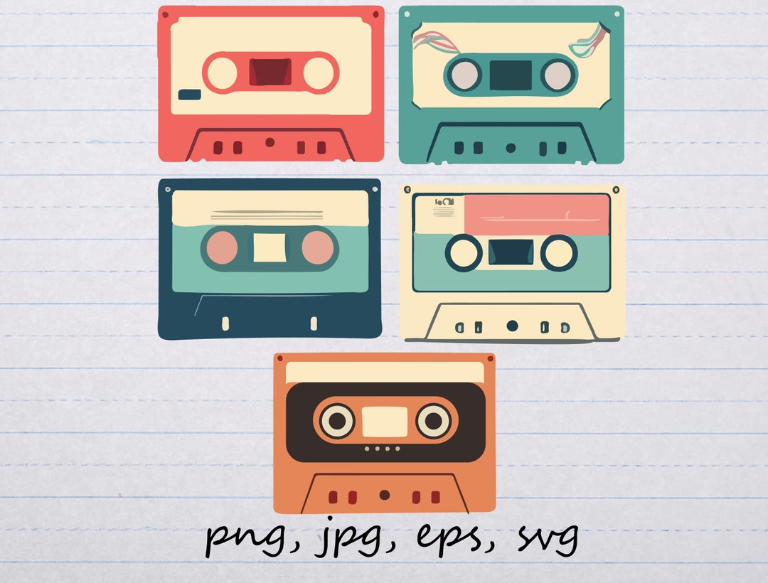 Lot of 5 Vintage Cassette Tapes Clipart Vector Graphics and Elements ...
