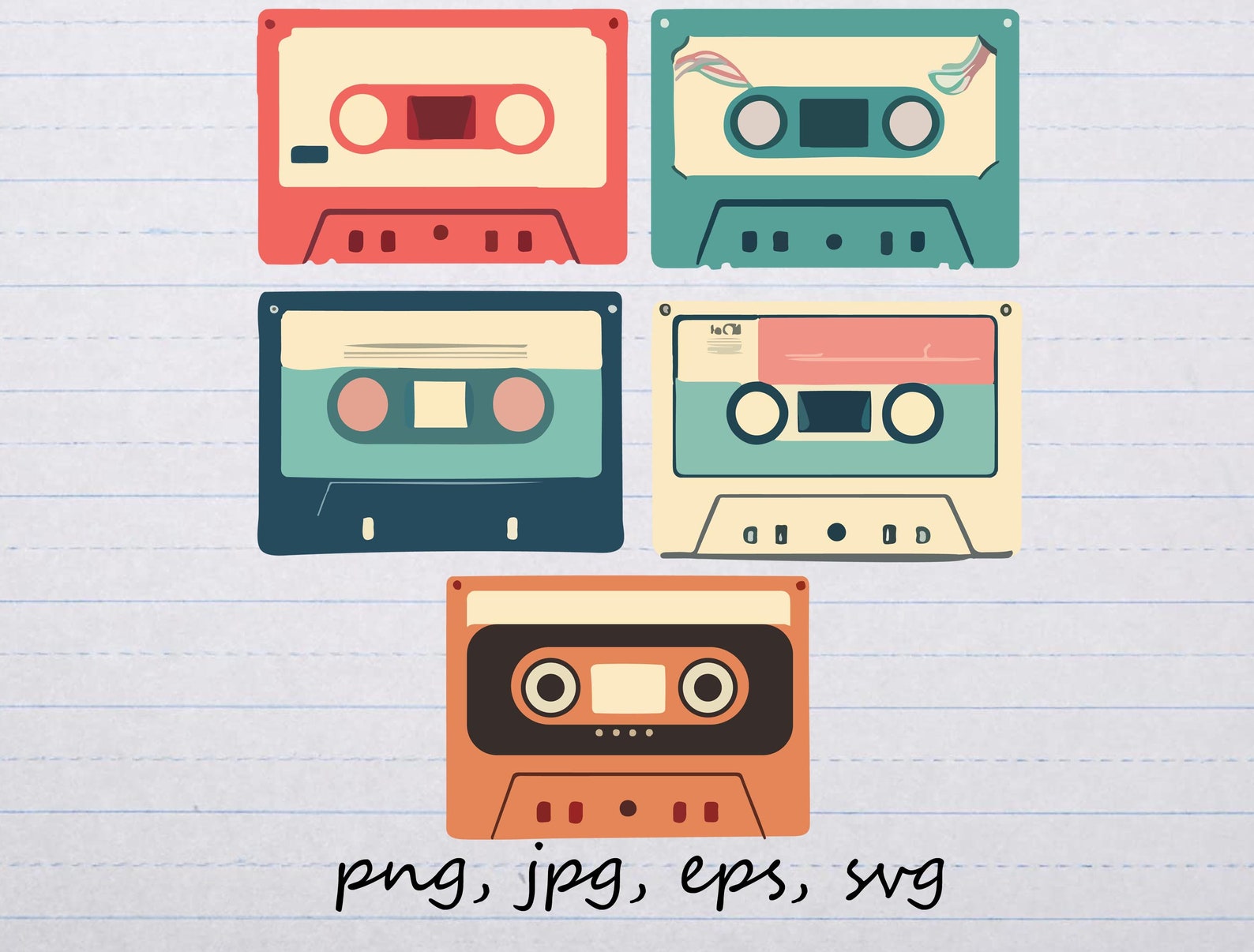 Lot of 5 Vintage Cassette Tapes Clipart Vector Graphics and - Etsy