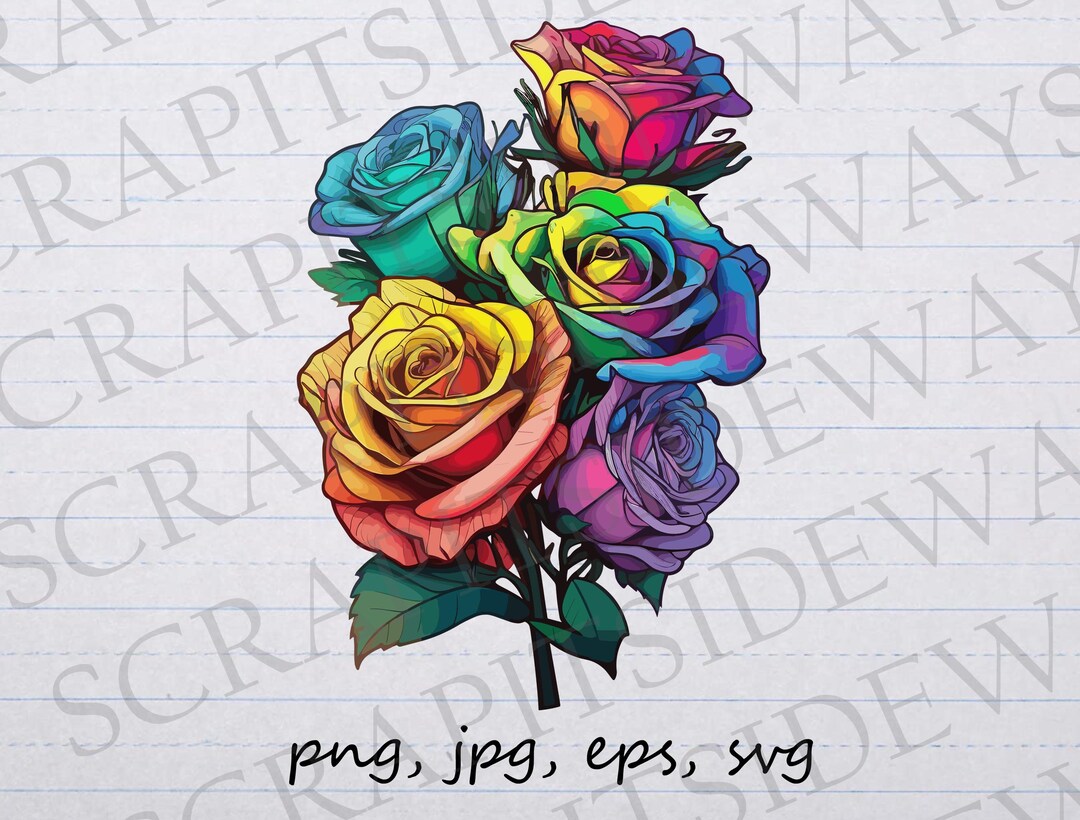 Rainbow Roses Clipart Vector Graphic Svg Png Jpg Eps Florals Botanicals ...