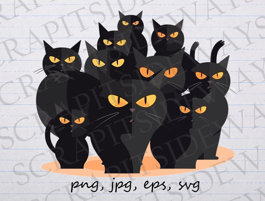 Crowd of Black Cats Clipart Vector Graphic Svg Png Jpg Eps Kitten Lots ...