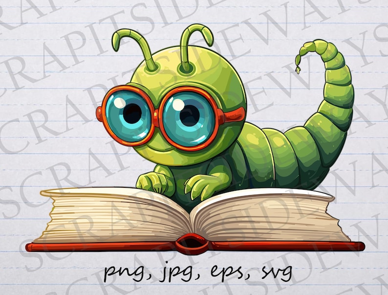 Bookworm Clipart Vector Graphic Svg Png Jpg Eps Sticker Design - Etsy ...