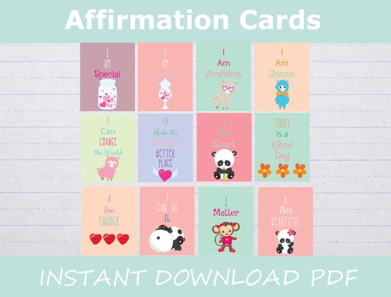 Set of 12 Printable Affirmation Cards for Kids Motivational | Etsy