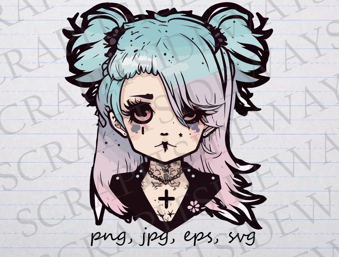 Cute Goth Girl Clipart Vector Graphic Svg Png Jpg Eps Pastel Gothic - Etsy
