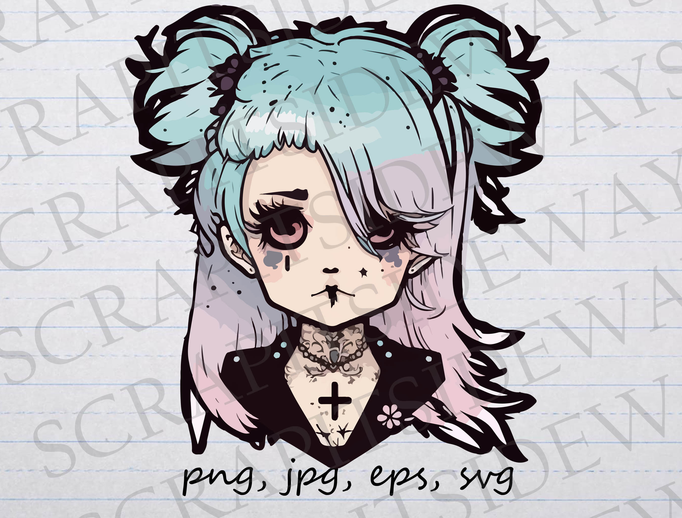 Cute Goth Girl Clipart Vector Graphic Svg Png Jpg Eps Pastel - Etsy