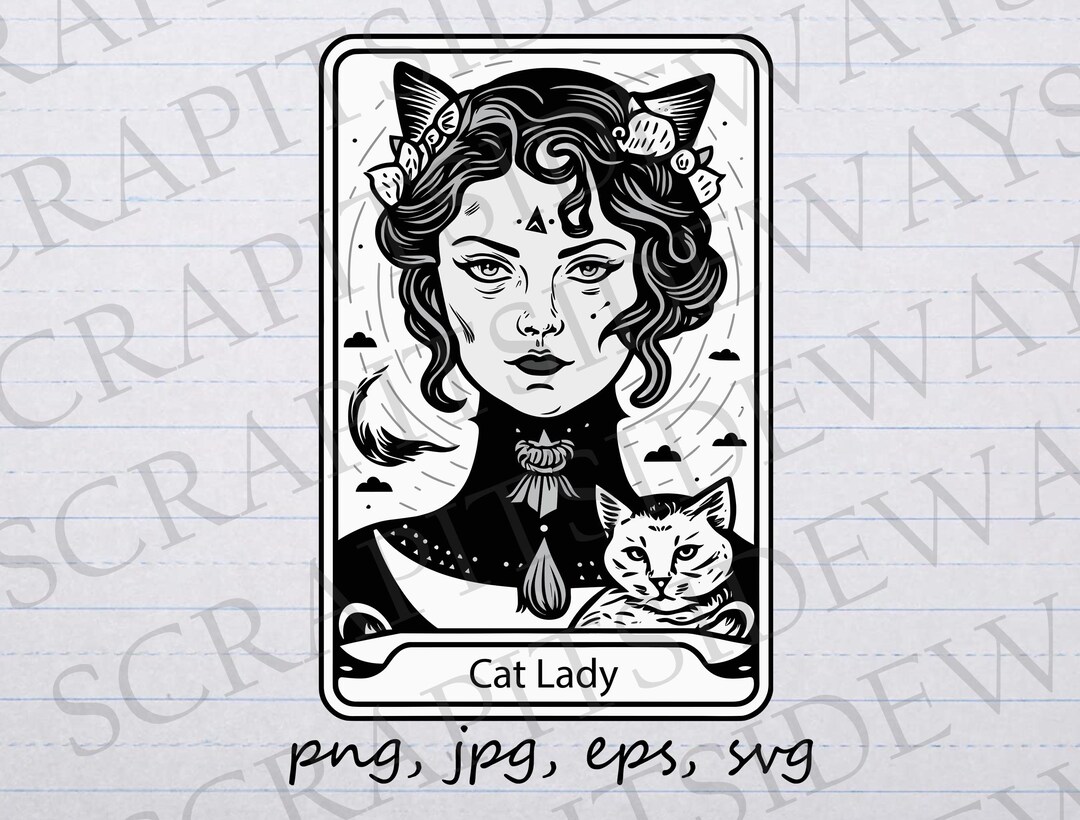 Cat Lady Tarot Card Clipart Vector Graphic Svg Png Jpg Eps Mytic ...