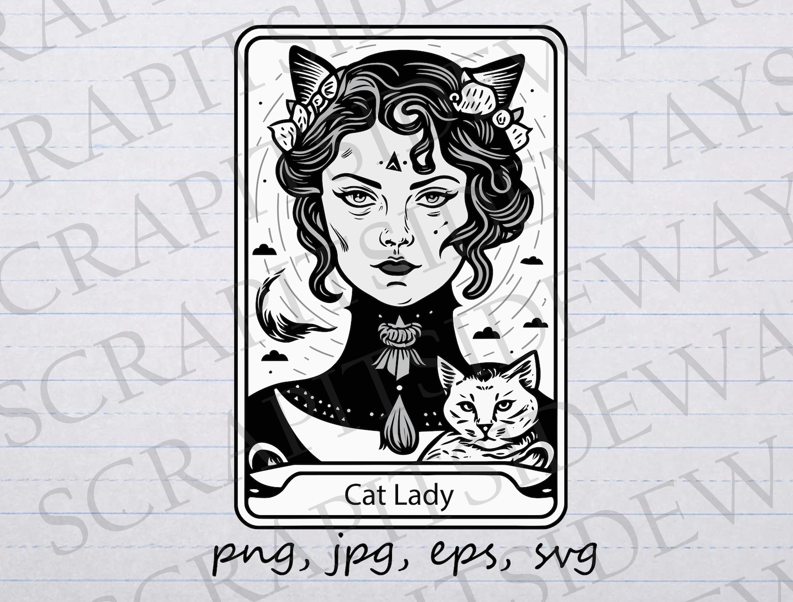 Cat Lady Tarot Card Clipart Vector Graphic Svg Png Jpg Eps - Etsy