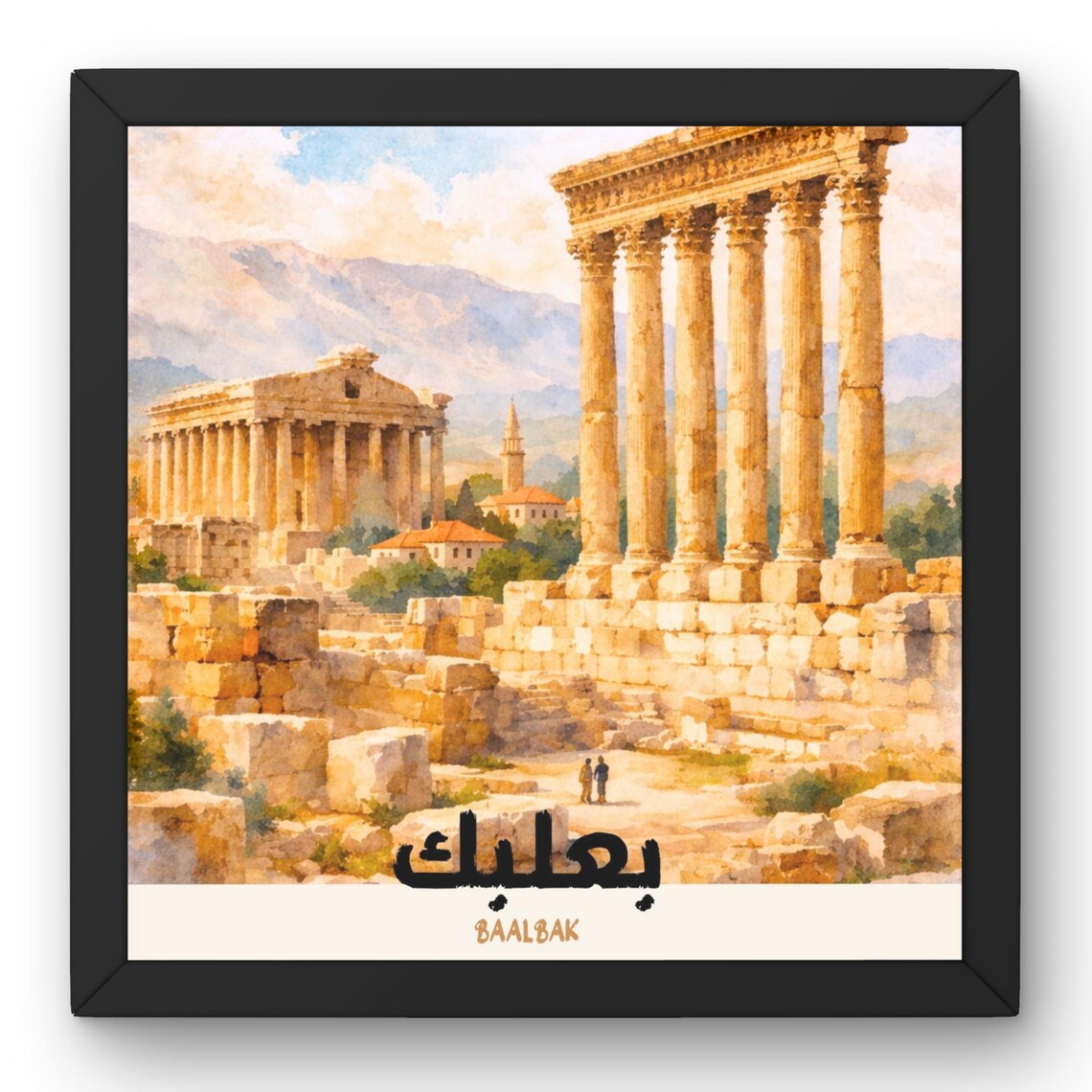 Baalbek Lebanon Print | Ancient Roman Temple Watercolor Art 12x12 in ...