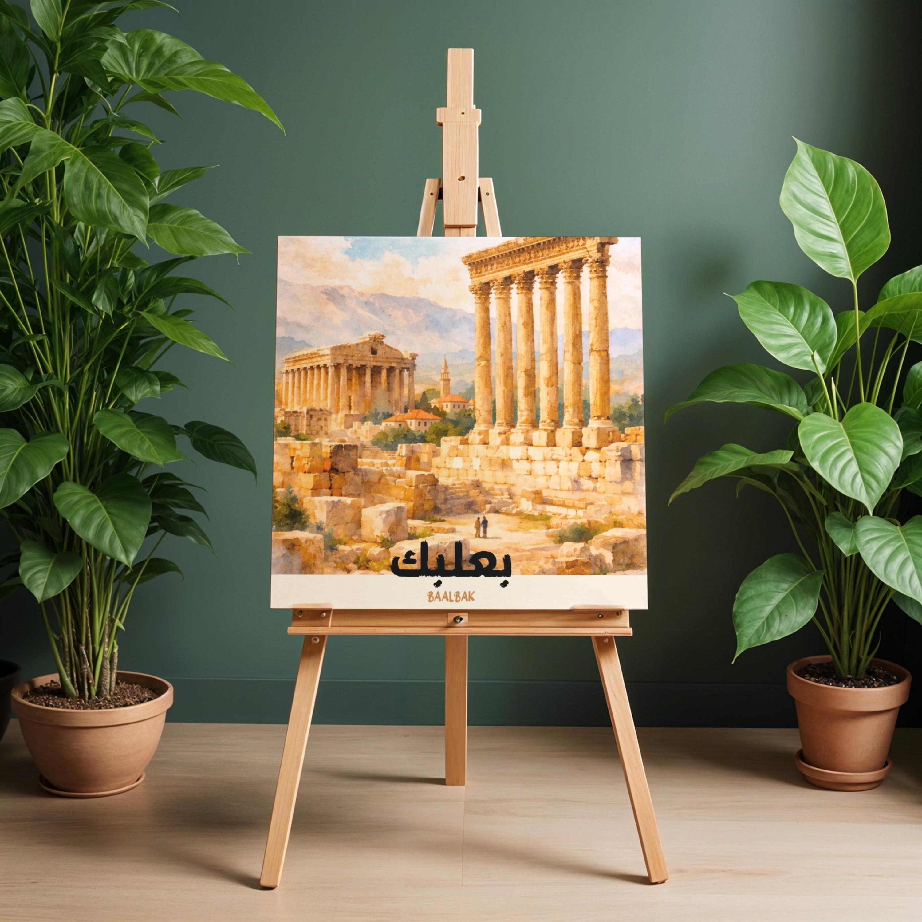 Baalbek Lebanon Print | Ancient Roman Temple Watercolor Art 12x12 in ...