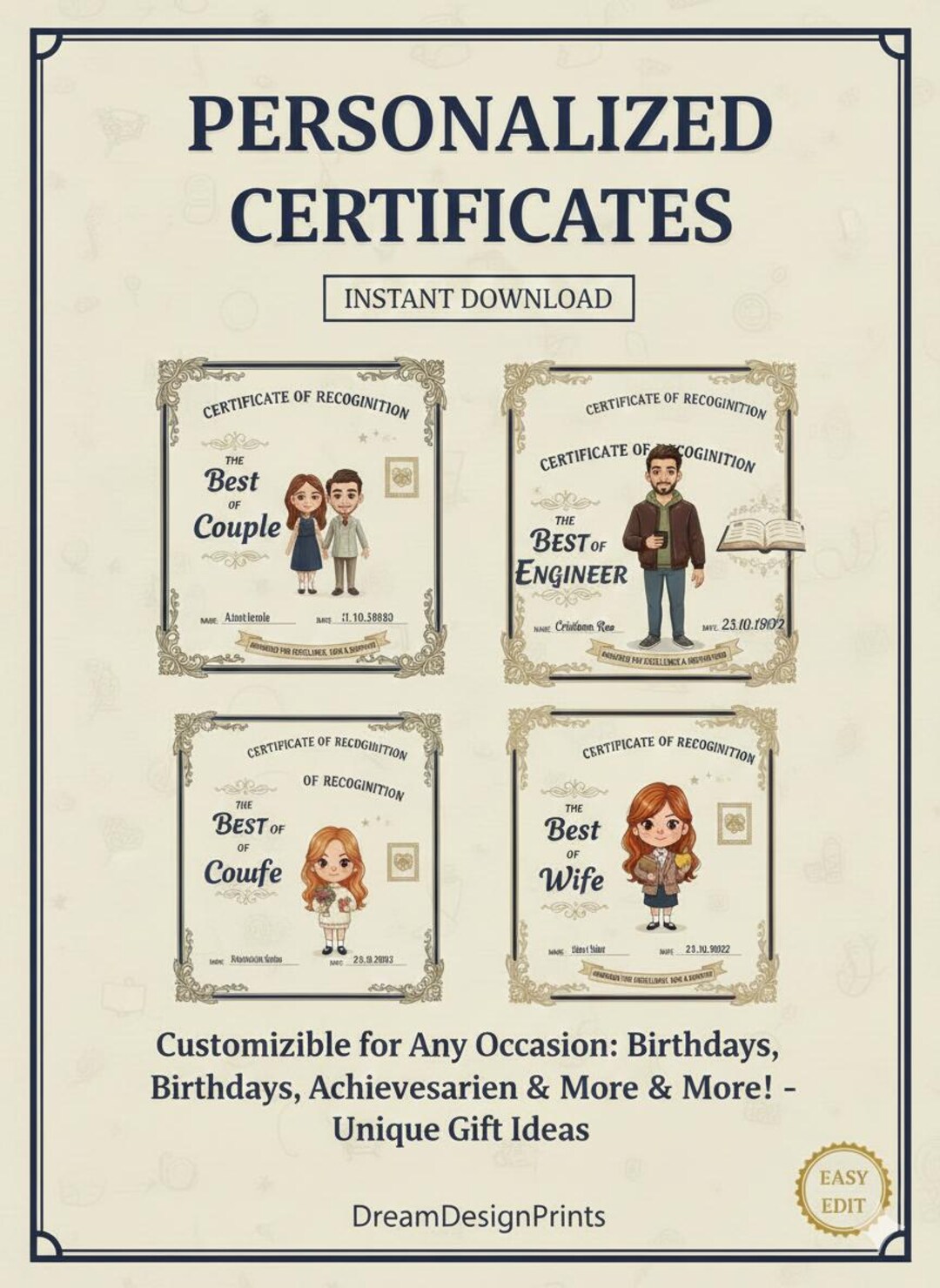 Custom Certificate of Recognition, Personalized Cartoon Character ...
