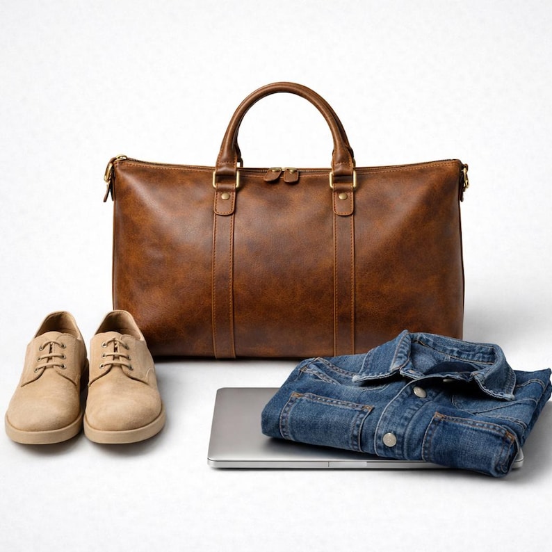 Leather Travel Duffel Bag for Men – Handmade Brown Leather Weekend Bag ...