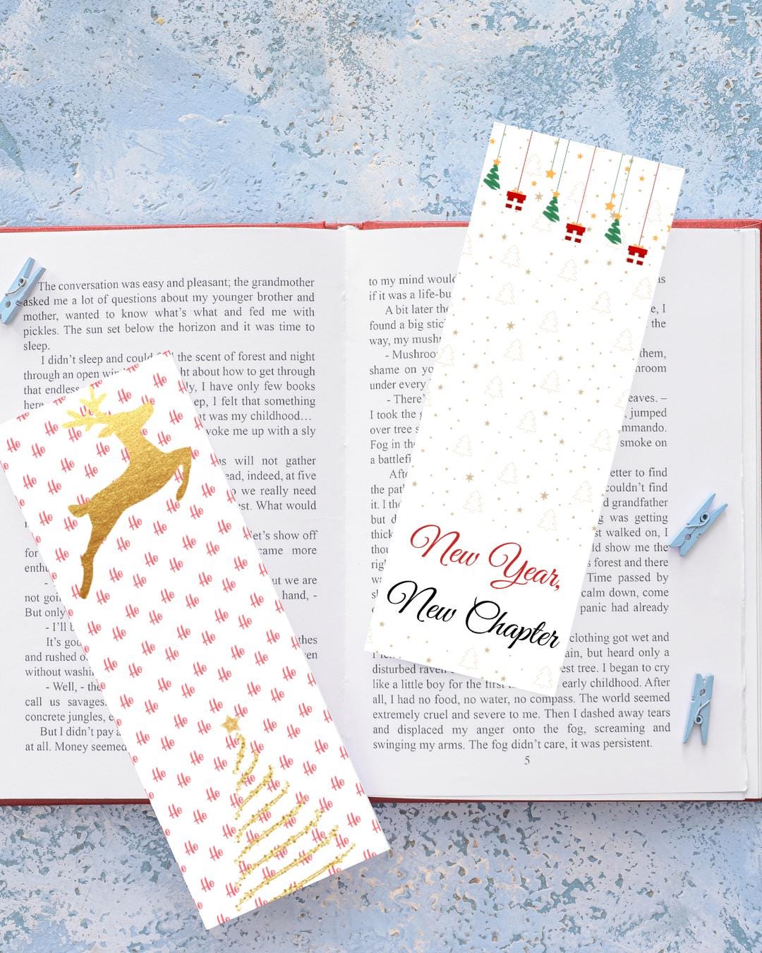 Printable Christmas Bookmark Set, New Year New Chapter, Holiday Digital ...