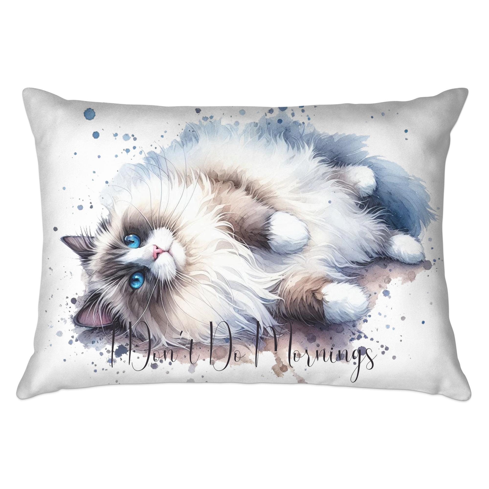 Floppy Ragdoll Cat Watercolor Art Pillow, Fluffy Cat Illustration ...