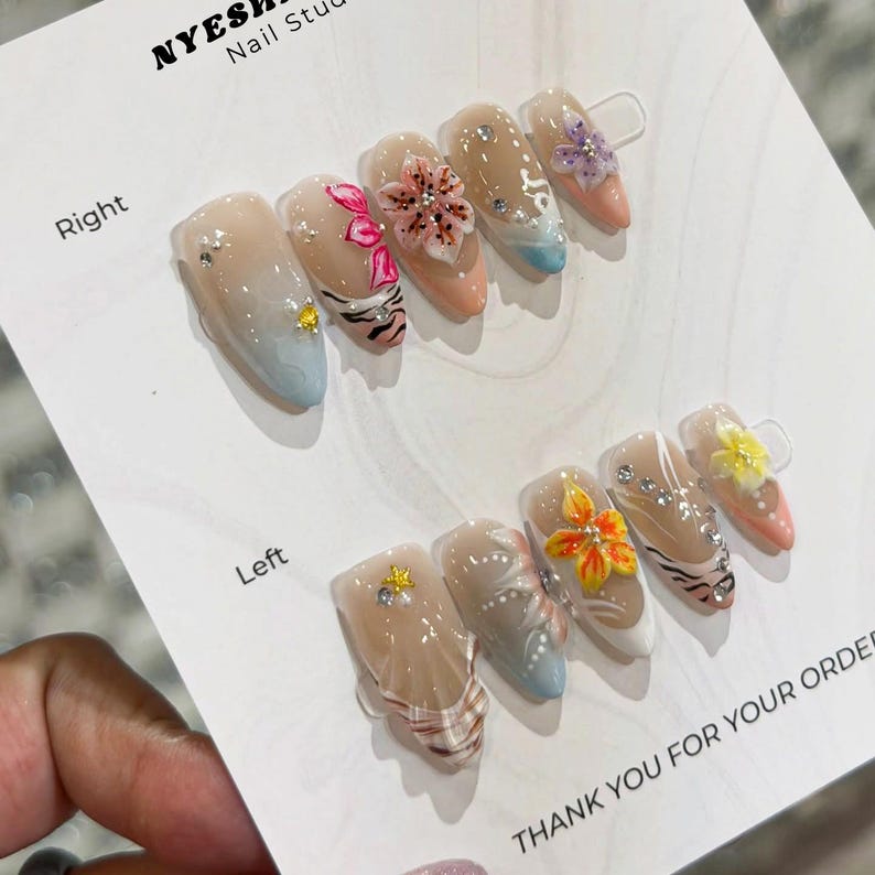 Tropical Beach Press on Nails: 3D Flower Seashell Fake Nails ...