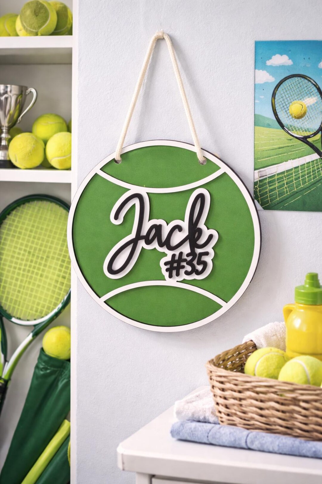 Personalized Name & Number Tennis Player Sign, Sport Welcome Hanging ...