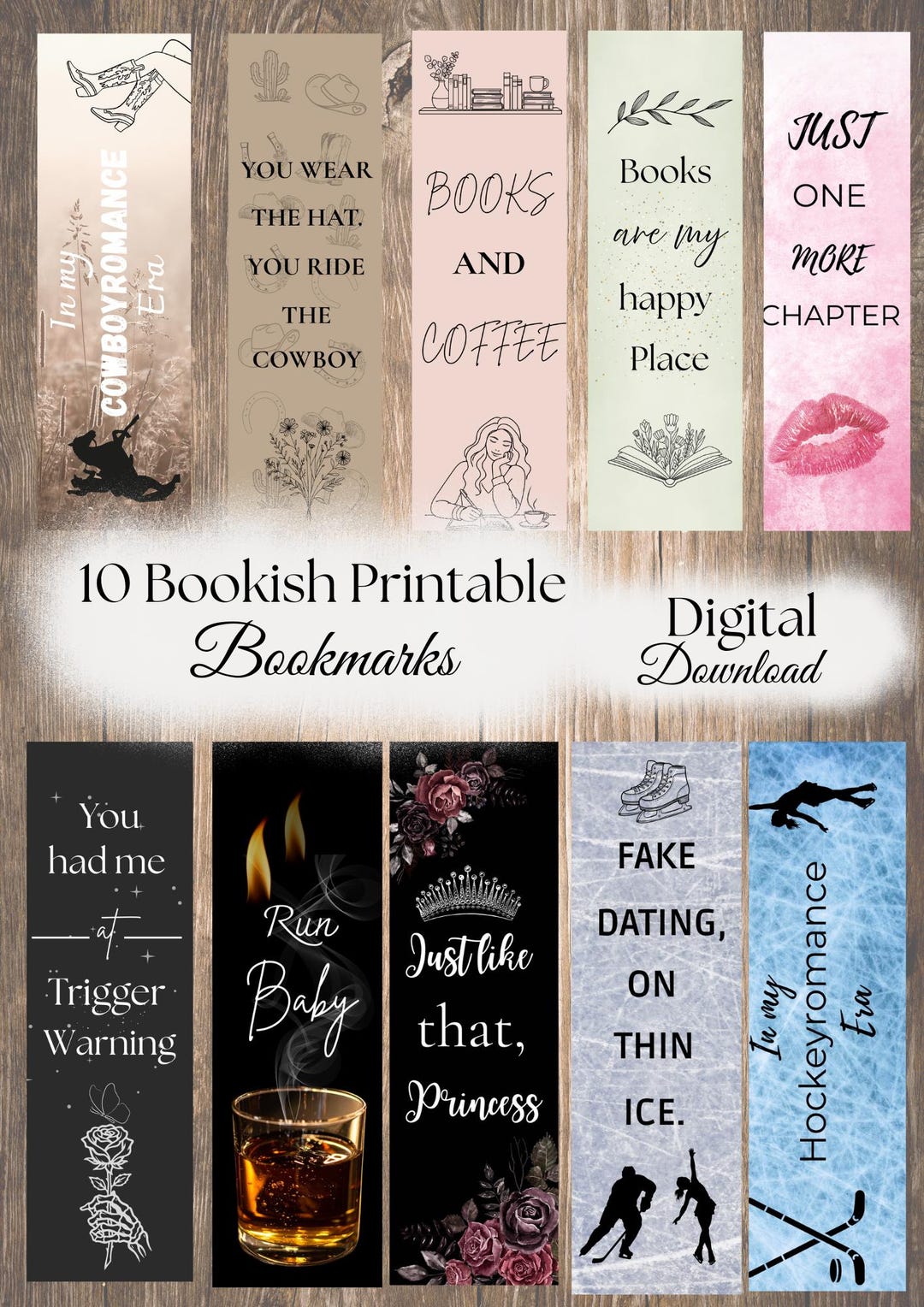 10 Bookish Printable Bookmarks | Digital Download | English Quotes ...