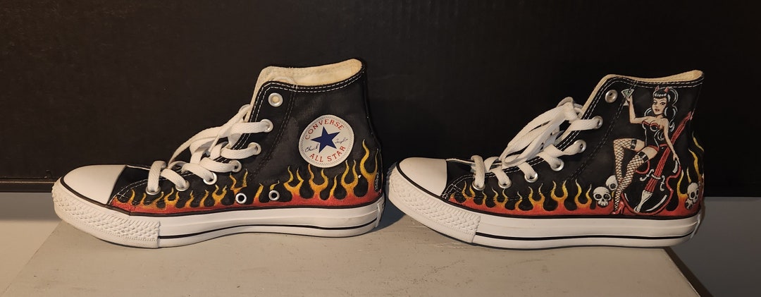 Black Converse Chuck Taylor All Star Sneakers Handpainted Flames Pin up ...