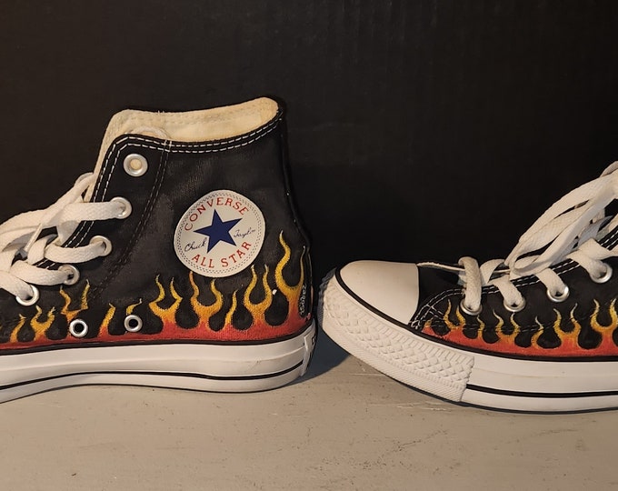 Black Converse Chuck Taylor All Star Sneakers Handpainted Flames Pin up ...