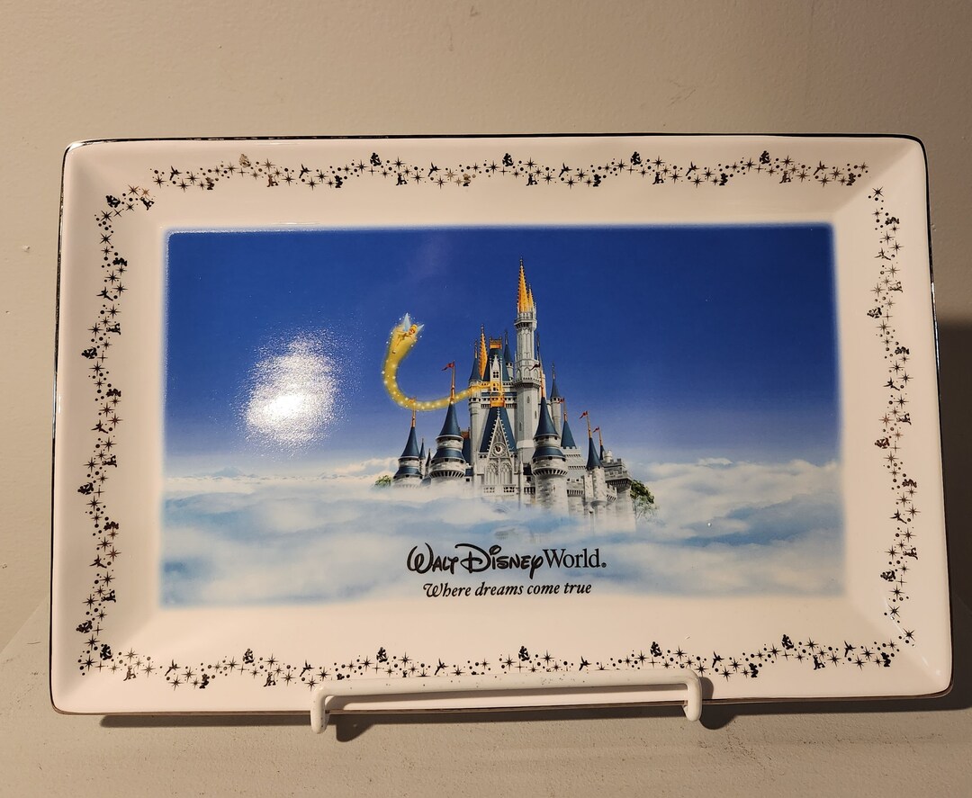 Walt Disney World Plate Cinderella Castle & Tinkerbell Large Rectangle ...