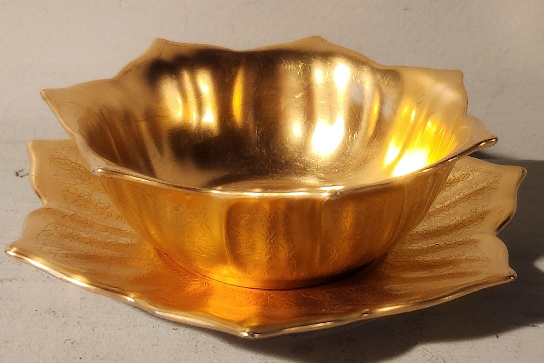 Pickard 24K Gold Gilt Porcelain Floral Embossed Bowl and Dish #376 - Etsy