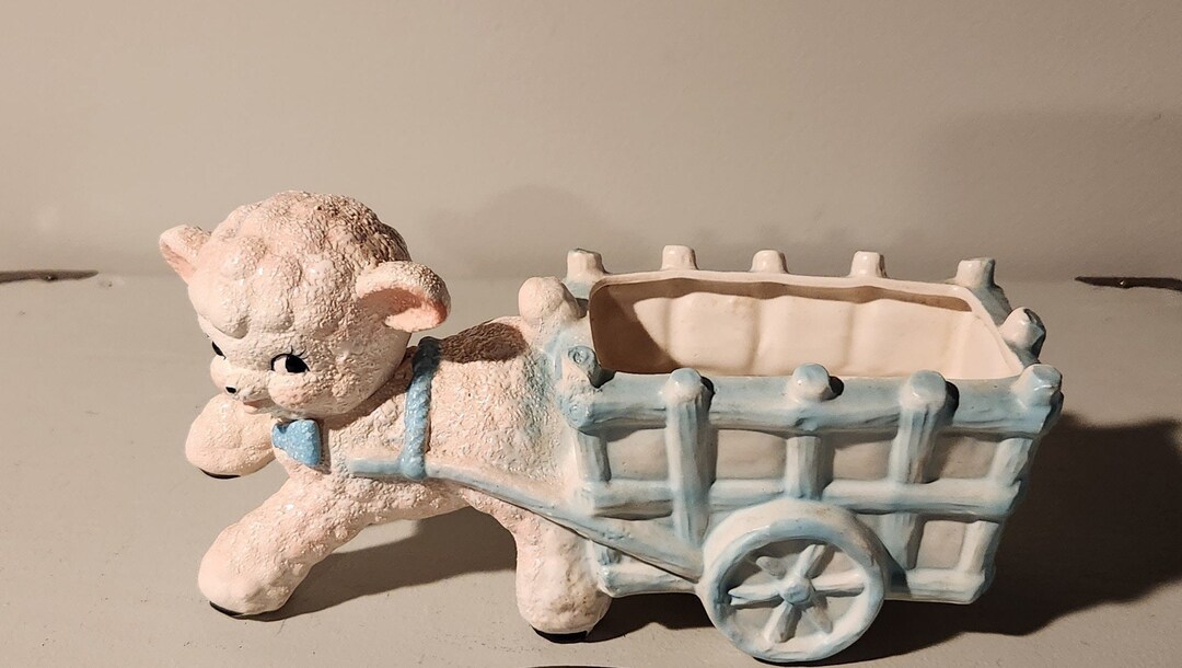 Vintage Inarco Baby Lamb With Cart Planter Made in Japan Pastels - Etsy