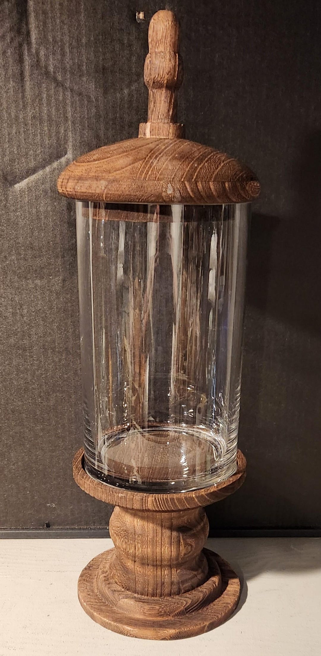 Glass Cylinder Container With Brown Base and Top. - Etsy