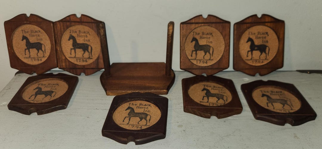 Vintage the Black Horse Inn 1794 Wood & Cork Coasters Set of (8) Sere ...