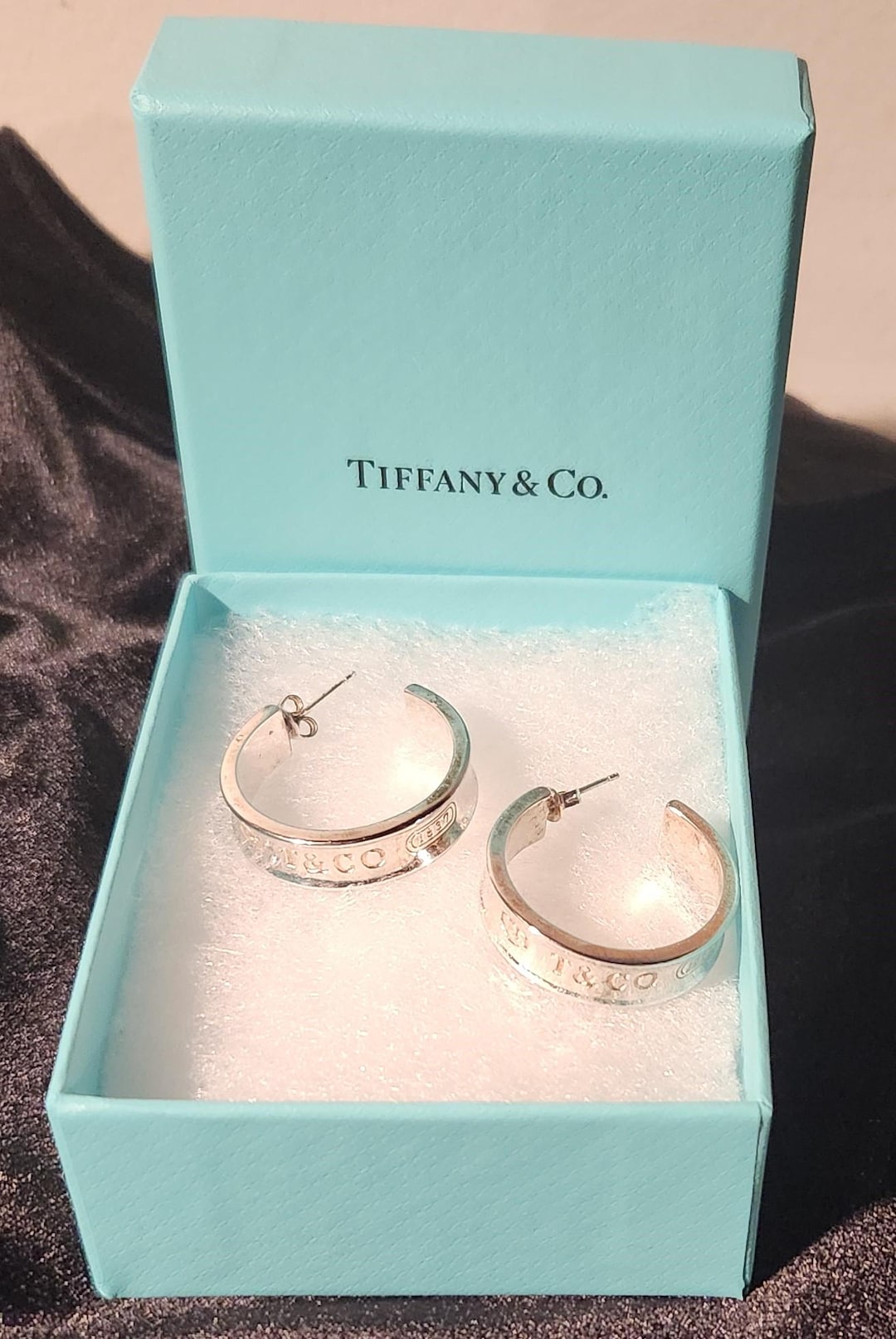 Large Tiffany & Co. 1837 Collection Sterling Silver Hoop Stud Earrings ...