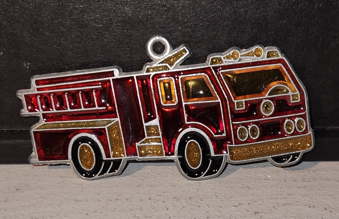 Vintage Red Fire Engine Window Sun Catcher, Stained Glass Style - Etsy