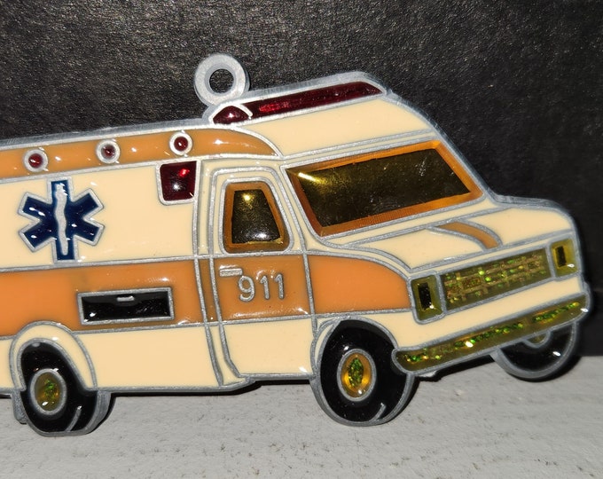 Vintage Stained Glass Ambulance EMT First Responder Suncatcher Ornament ...