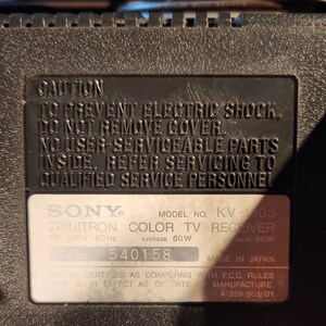 Vintage Sony KV-1205 Trinitron Econoquick Color TV Tested and Working ...