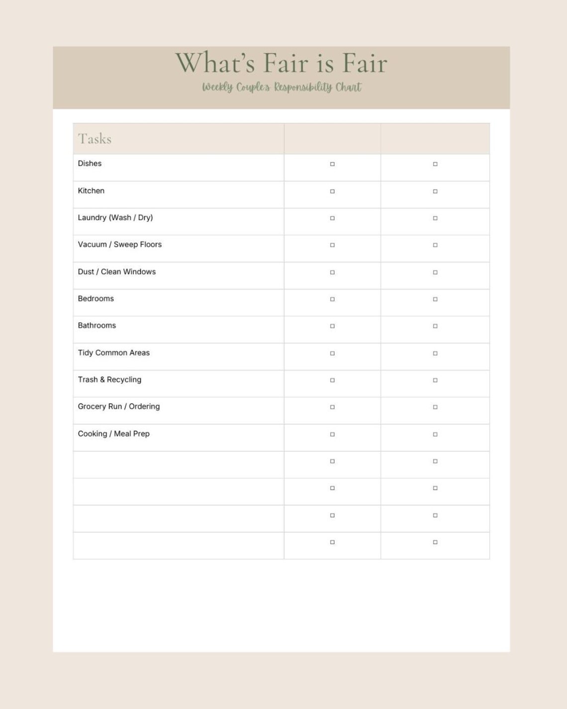 Couples Responsibility Chart Bundle Printable | Guided + Blank ...