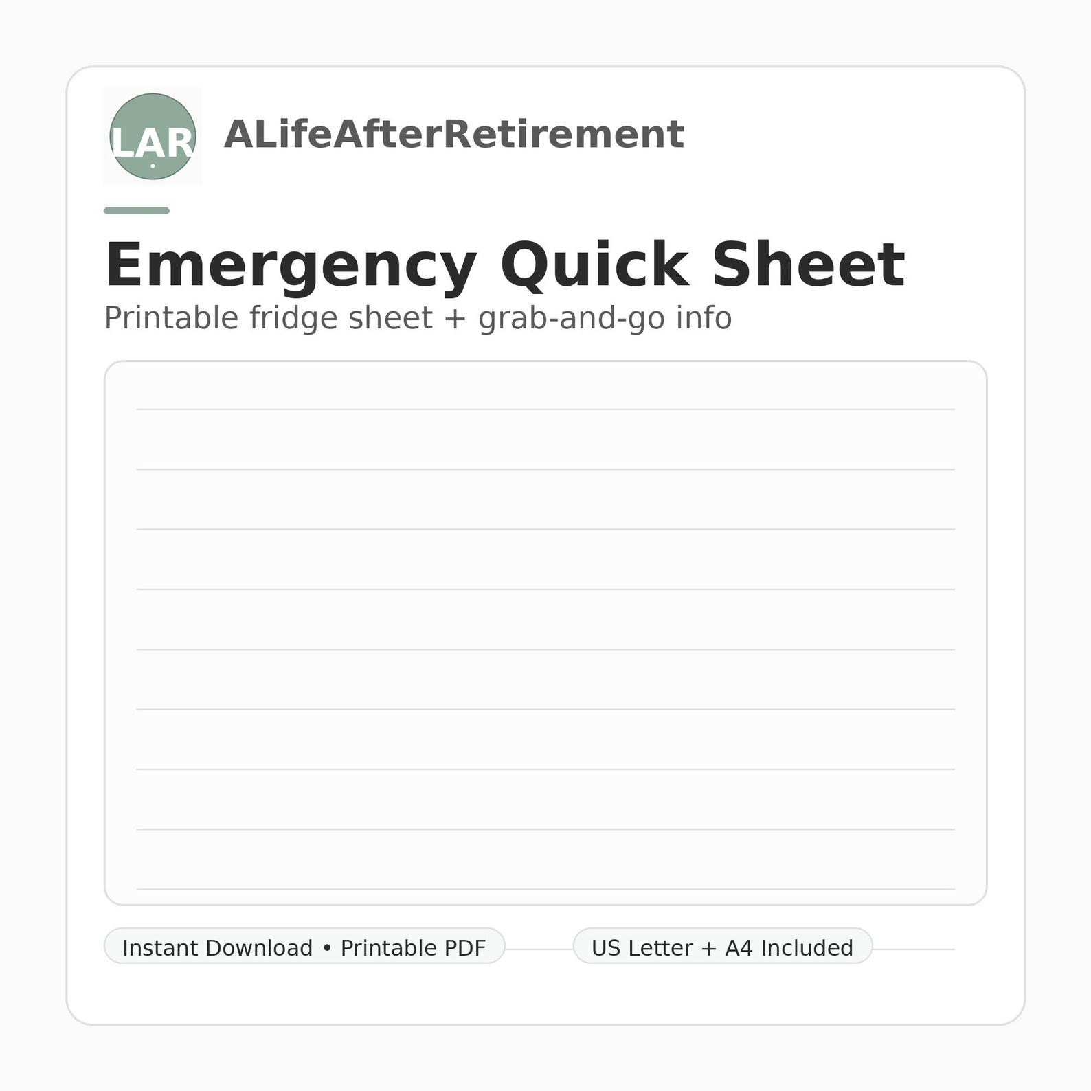 Emergency Quick Sheet (printable) - Etsy