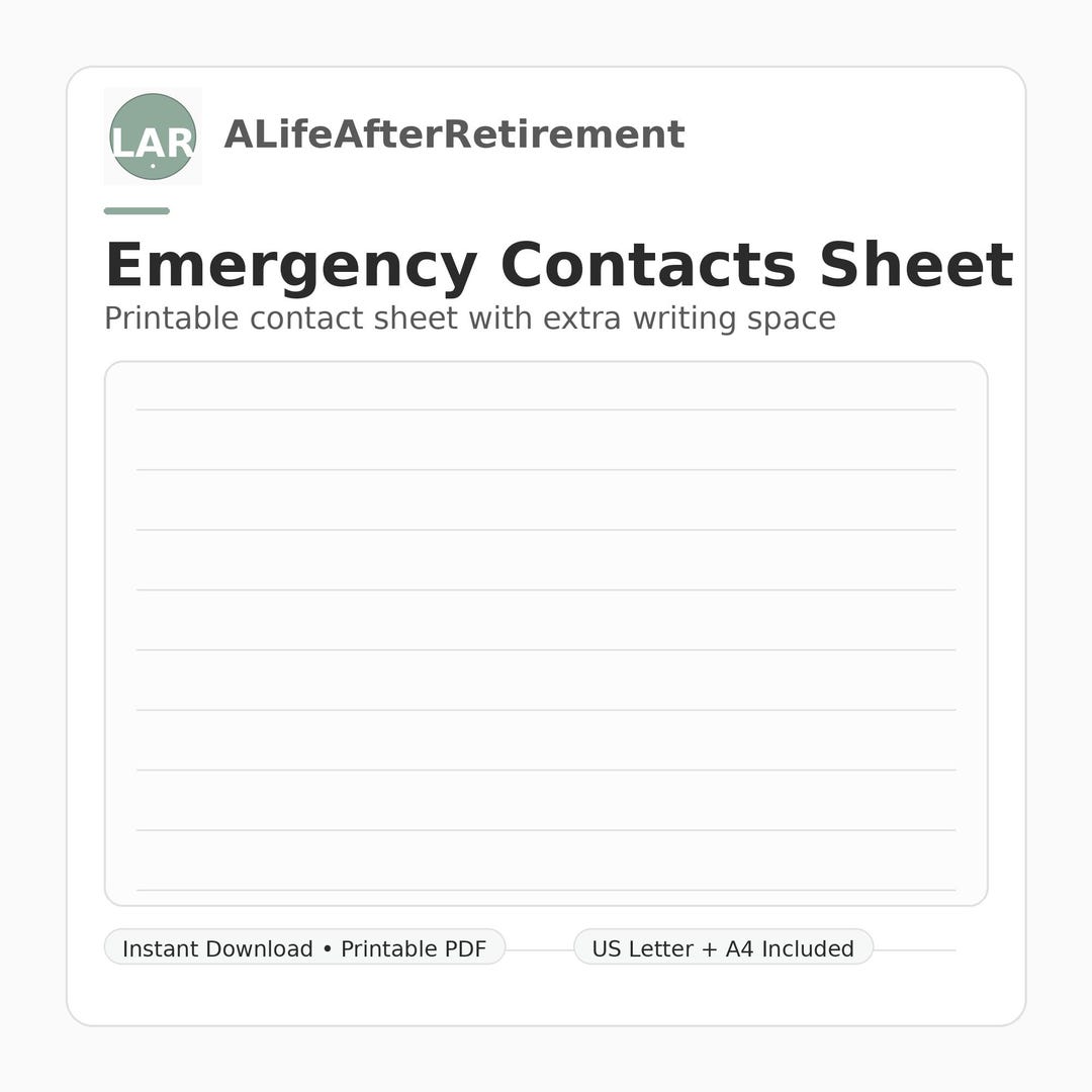Emergency Contacts Sheet Printable | Extra Space Contact List | Fridge ...