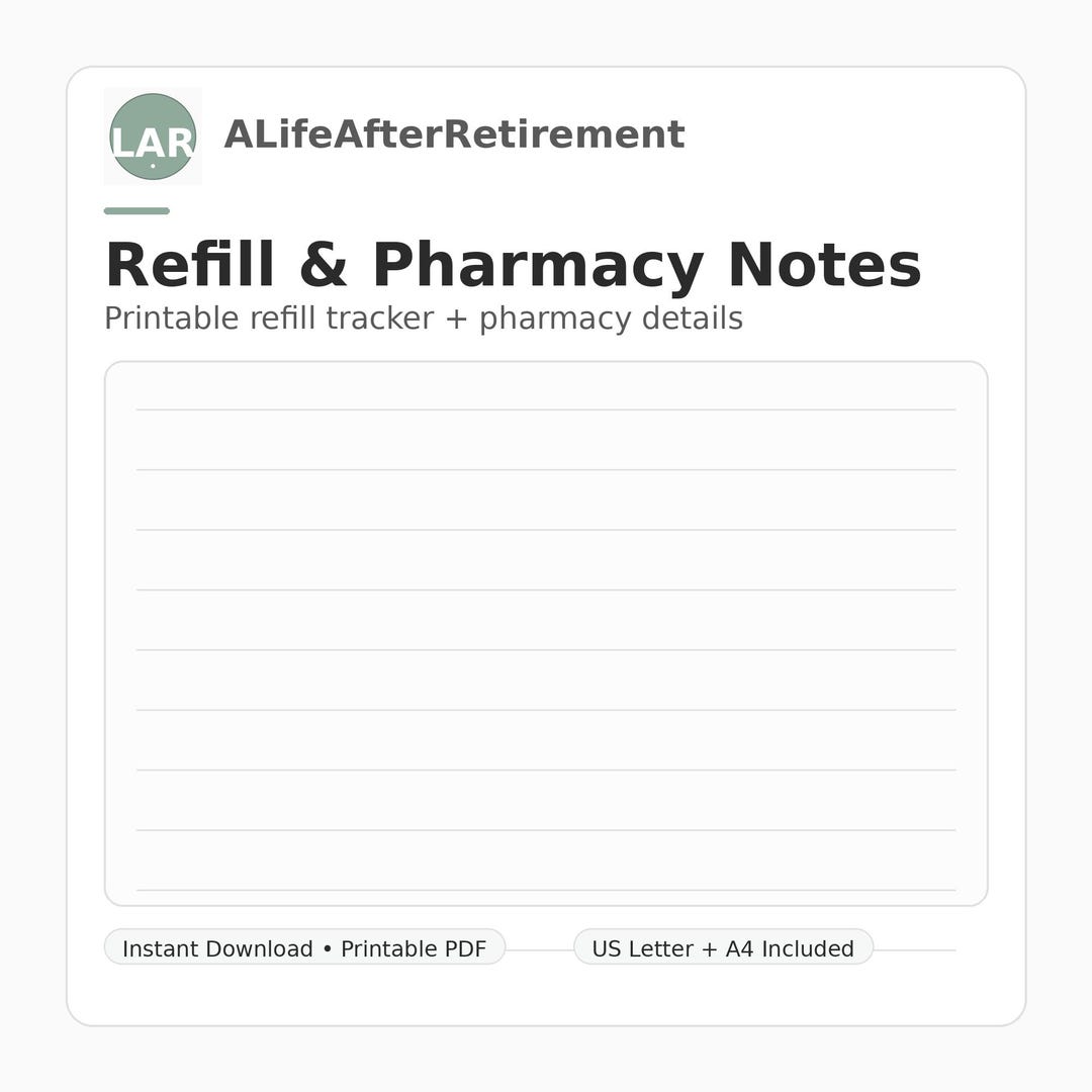 Refill Tracker Printable | Pharmacy Notes Sheet | Medication Refill Log ...