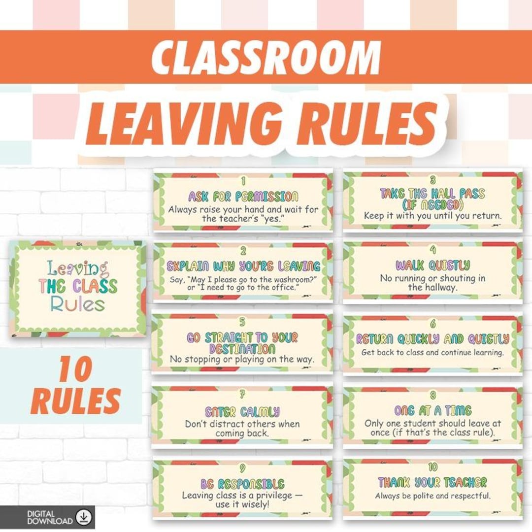 Classroom Leaving Rules Posters | Leaving the Class Rules | Hallway ...