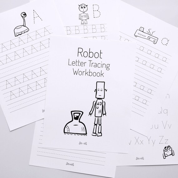 Letter Tracing Workbook with Robots PDF Download | Etsy