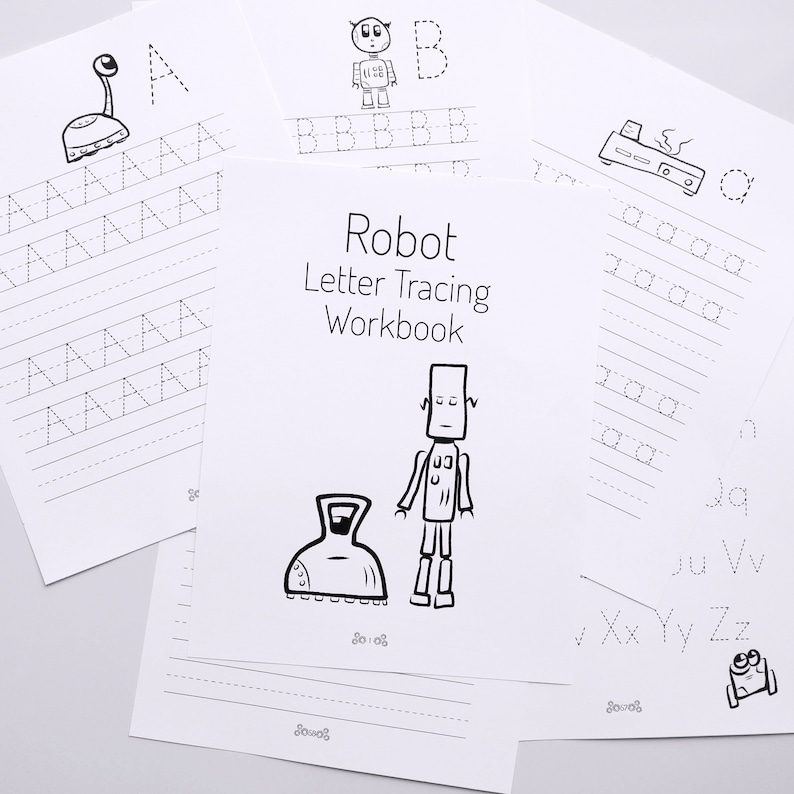 Letter Tracing Workbook With Robots - PDF Download - Etsy