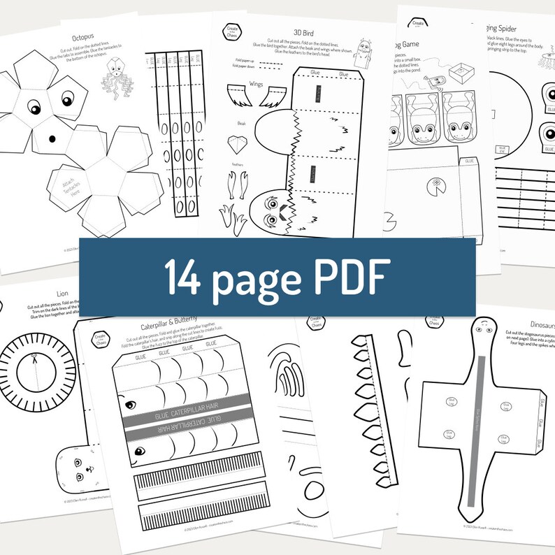 Animal Craft Set - 7 Printable Papercrafts - Etsy