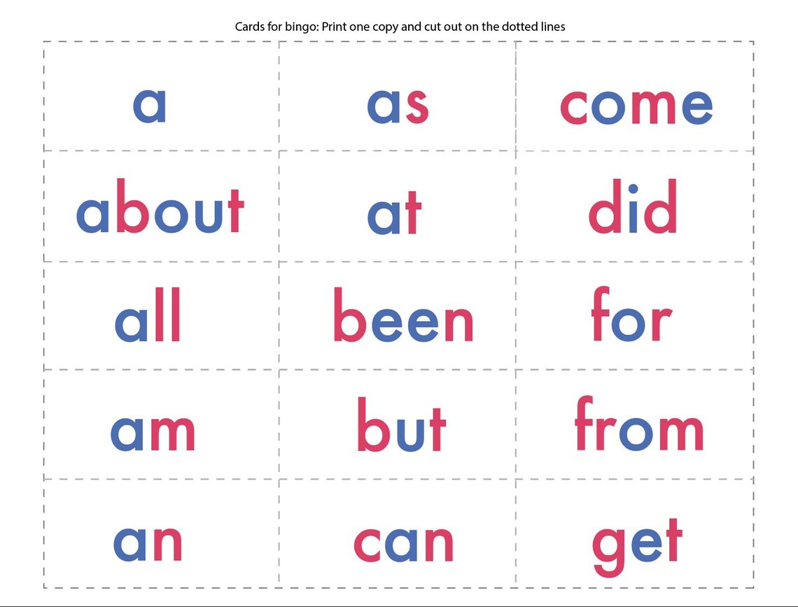 Sight Word Bingo Game, 100 Words, Montessori Kindergarten (printable ...