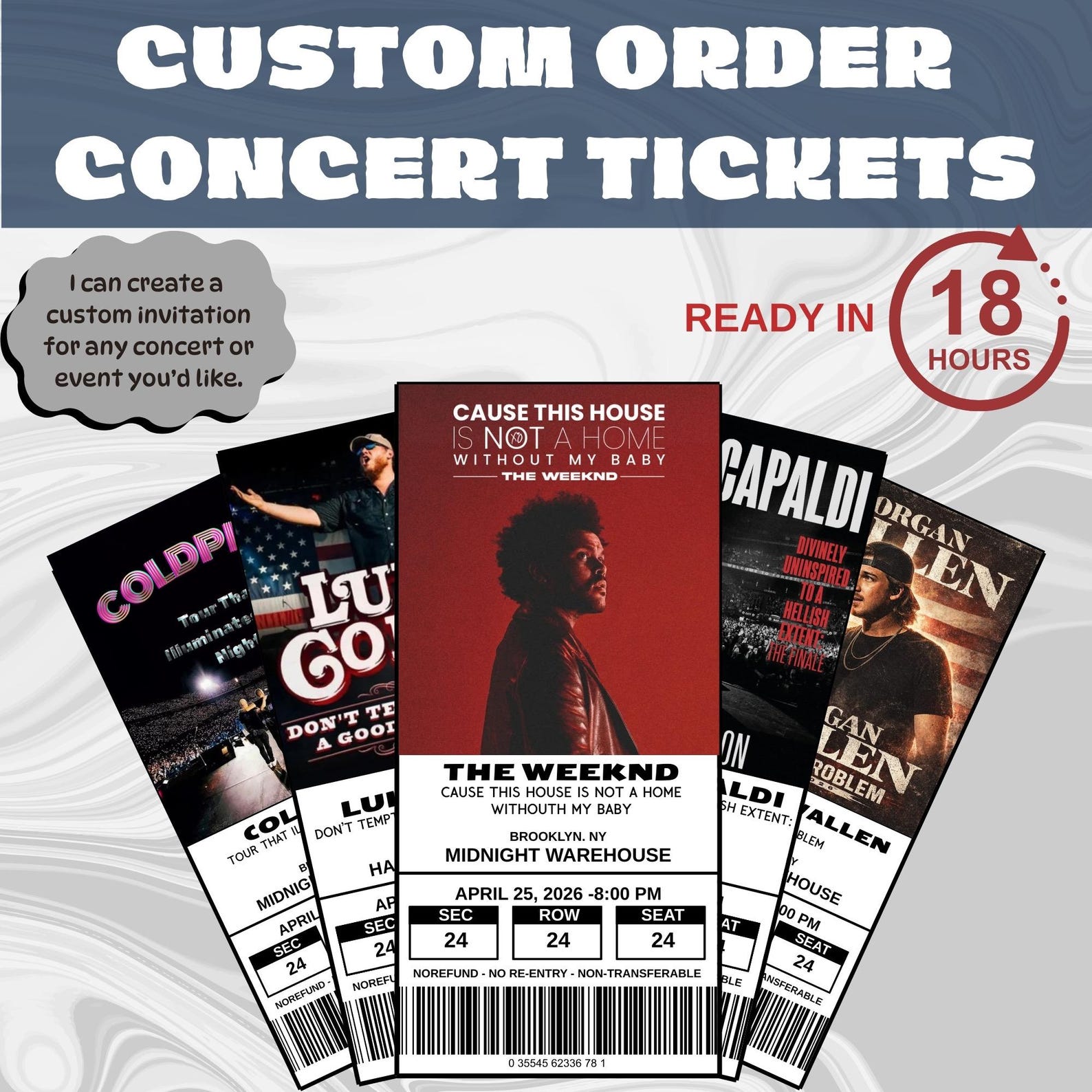 Custom Concert Ticket Stub, Personalized Printable Event Ticket ...
