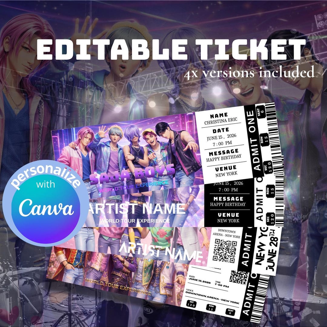 K-POP Demon Hunter Birthday Editable Concert Ticket Template ...