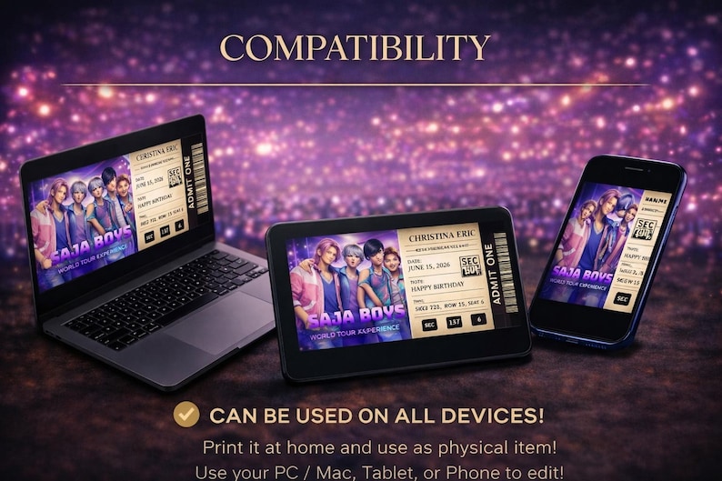 K-POP Demon Hunter Birthday Editable Concert Ticket Template ...