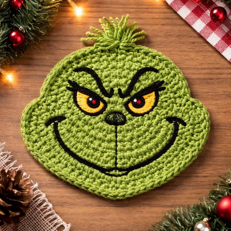 Festive Amigurumi Grinch Coaster Crochet Pattern - Instant Download ...