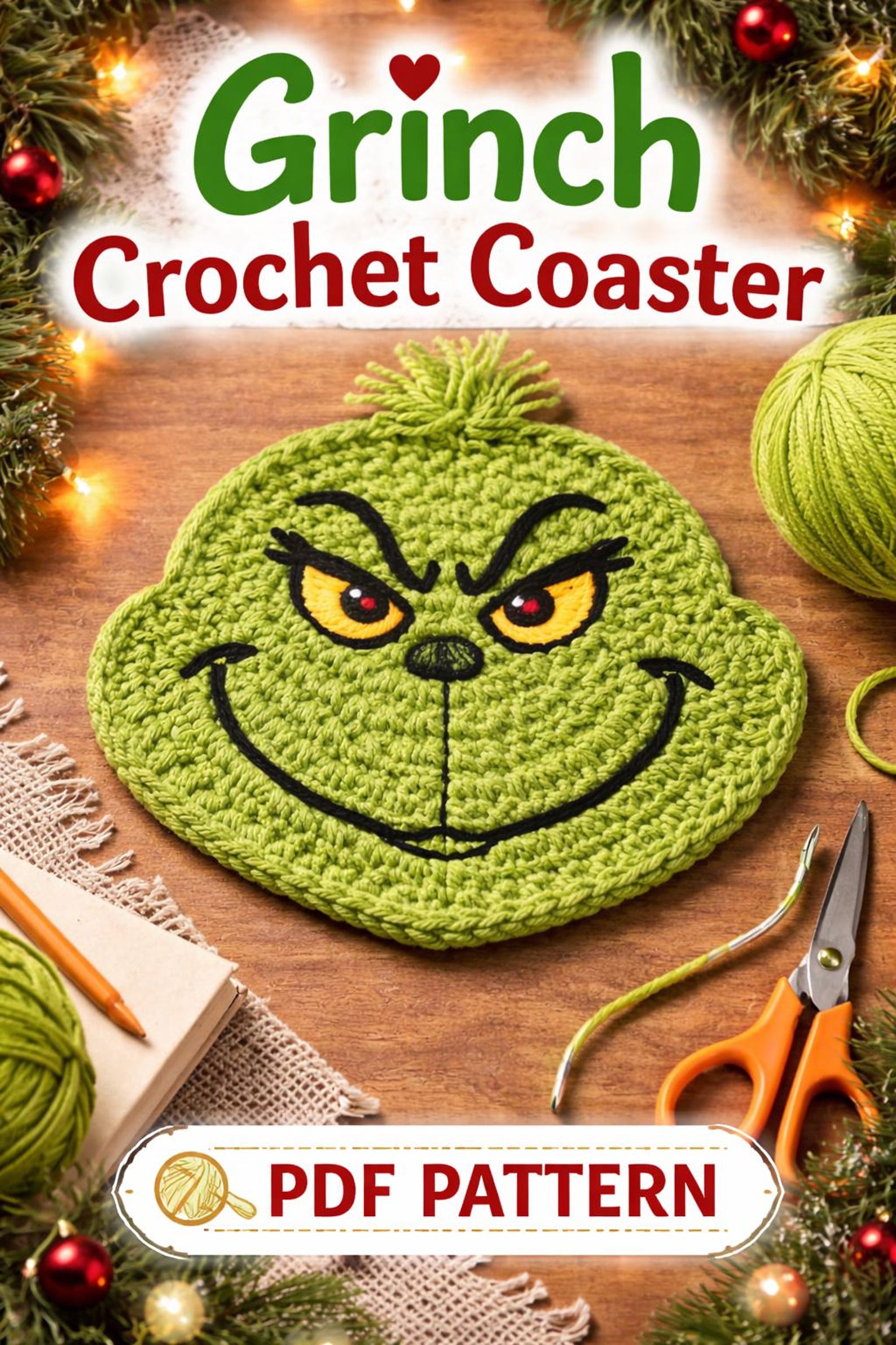 Festive Amigurumi Grinch Coaster Crochet Pattern - Instant Download ...