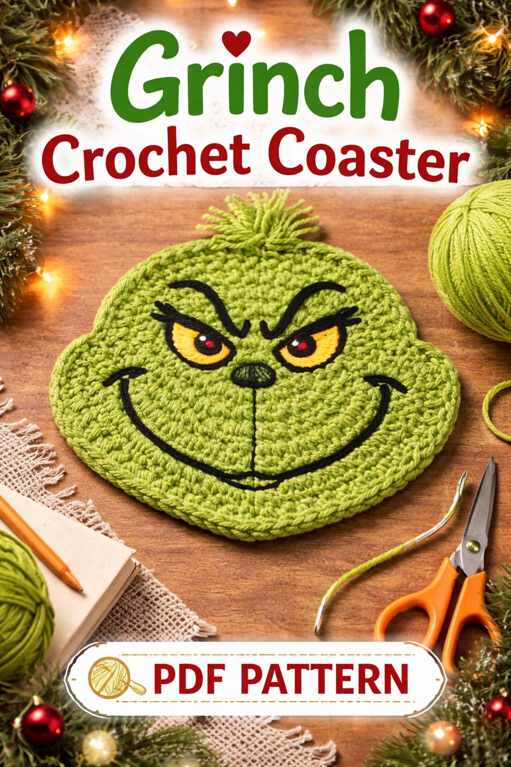 Festive Amigurumi Grinch Coaster Crochet Pattern - Instant Download ...