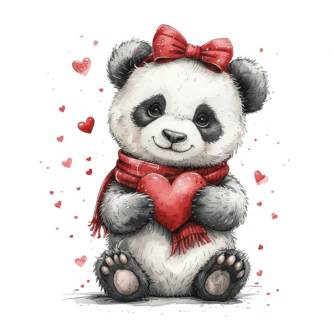 Valentine Panda Clipart Set, Love Illustration (PNG, PDF Downloadable ...