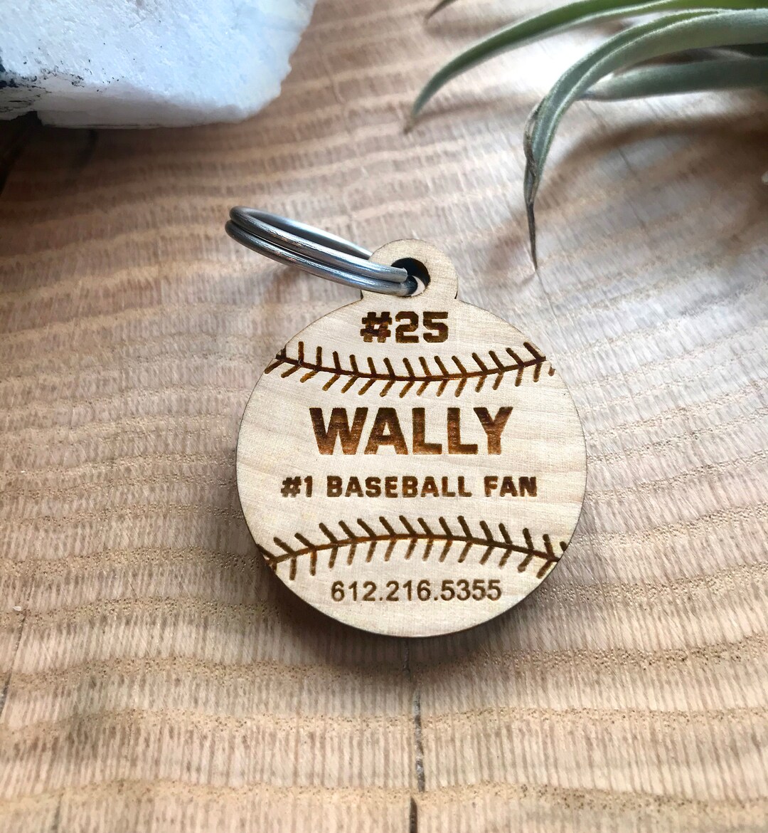 Custom Engraved Wood Dog Tag, Unique Wooden Dog Tag, Baseball Dog Tag ...